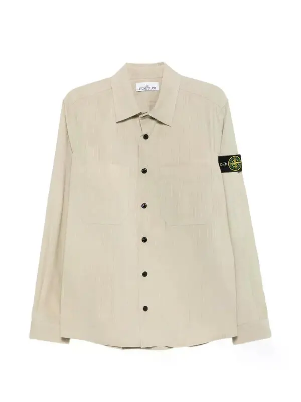 Stone Island Corduroy-texture Logo-patch Shirt - Neutrals