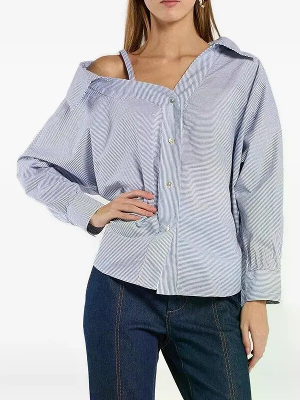 CHRISTY LYNN Dasha Striped Off-shoulder Shirt - Blue