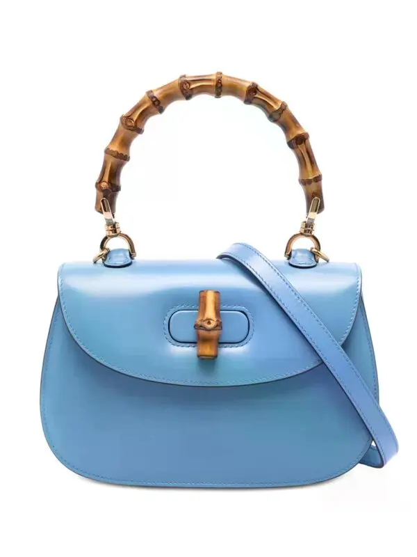 Gucci 2016-2026 Small Calfskin 1947 Bamboo Top Handle Bag Satchel - Blue
