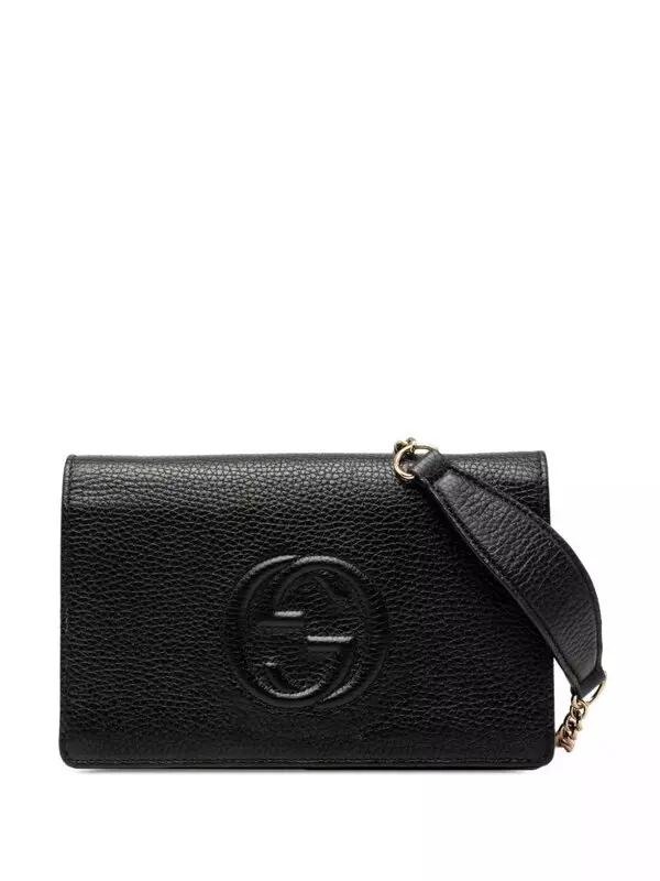 Gucci 2000-2015 Pebbled Calfskin Soho Wallet On Chain Crossbody Bag - Black