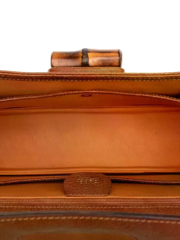 Gucci 20th Century Grained Calfskin Bamboo Night Satchel - Brown