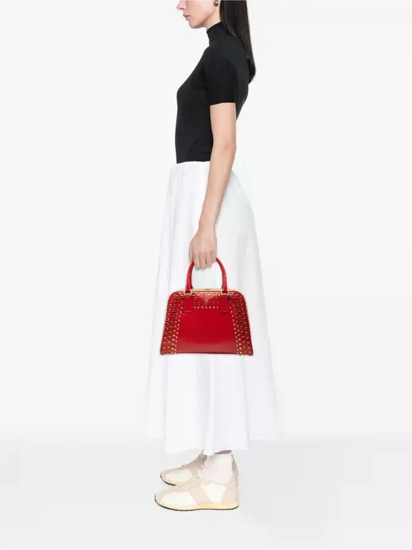 Prada 2010-2026 Saffiano Vernice Pyramid Studded Frame Bag Handbag