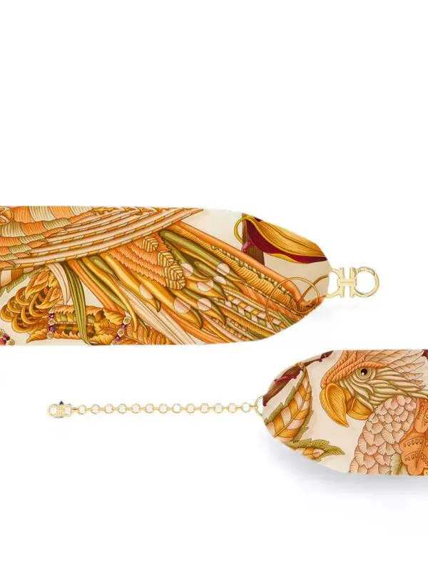 FERRAGAMO Gancini Foulard Print Belt - Neutrals