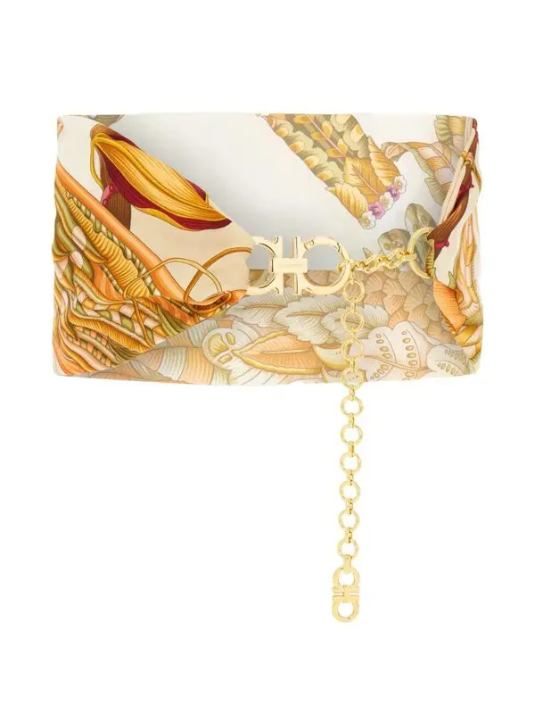 FERRAGAMO Gancini Foulard Print Belt - Neutrals