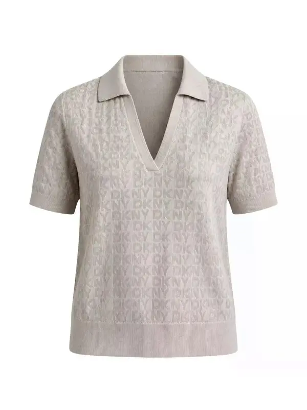 Dkny Logo-jacquard Polo-collar V-neck T-shirt - Neutrals