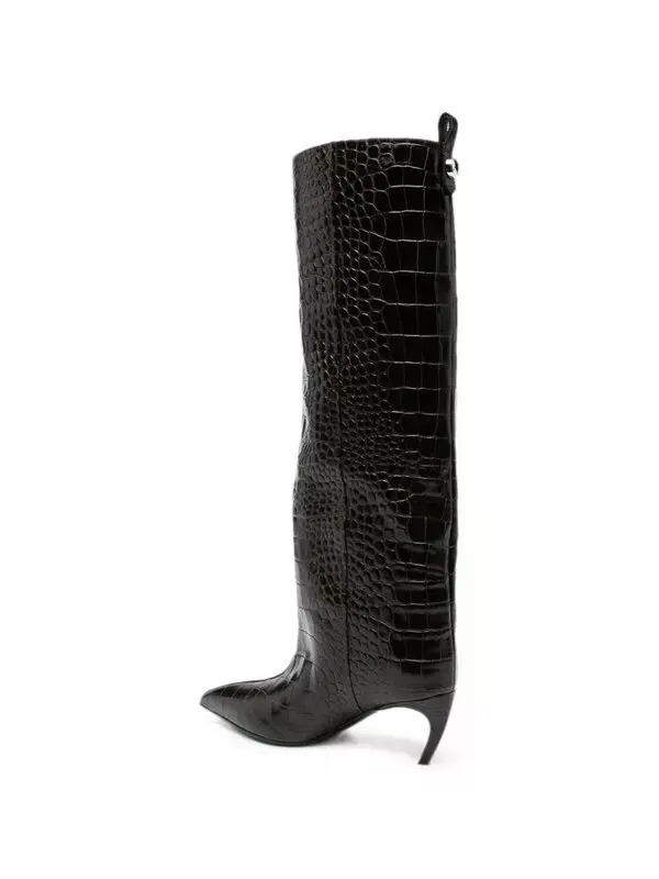 Attico Lea Croc-effect Pointed-toe Knee-high Boots