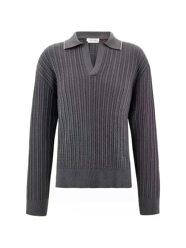 FERRAGAMO Knitted Polo Top - Grey