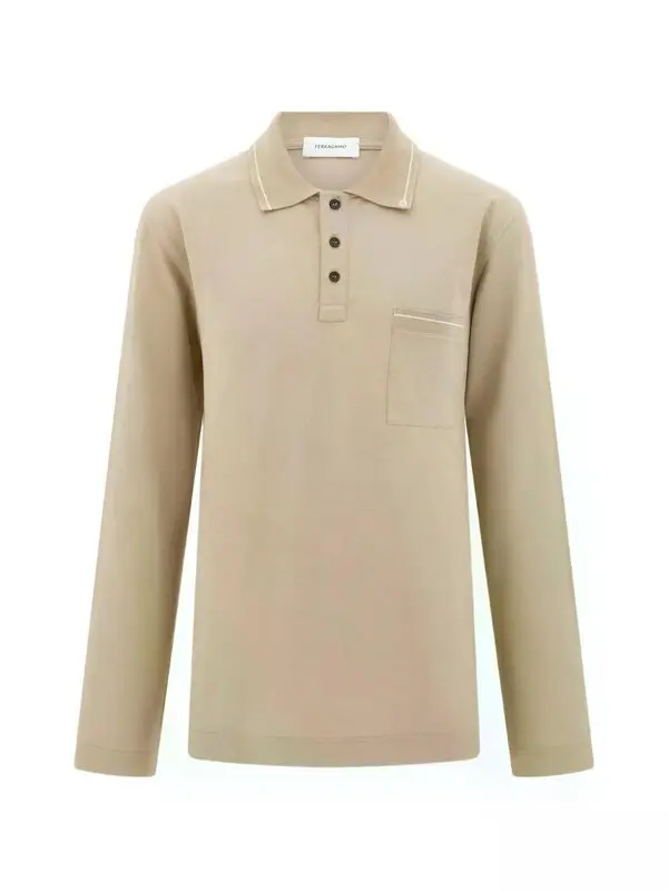 FERRAGAMO Long-sleeved Polo Shirt - Neutrals