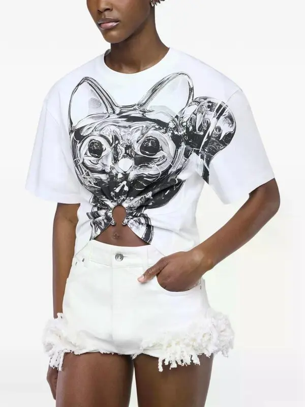 Rabanne Graphic-print Gathered T-shirt - White