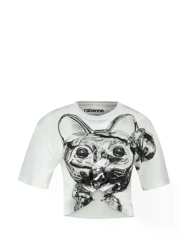 Rabanne Graphic-print Gathered T-shirt - White