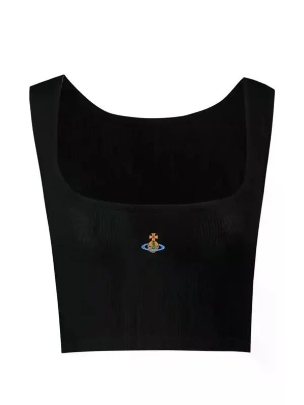 VIVIENNE WESTWOOD Orb-embroidered Ribbed Crop Top - Black