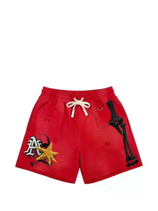 ALL HUMAN Embroidered Distressed Shorts - Red