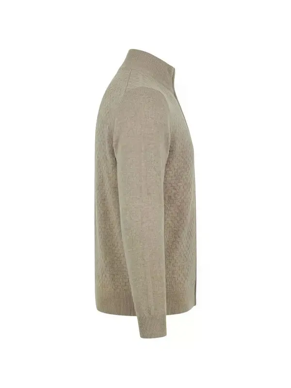 TOMBOLINI Beige Basket-weave Zip-up Cardigan