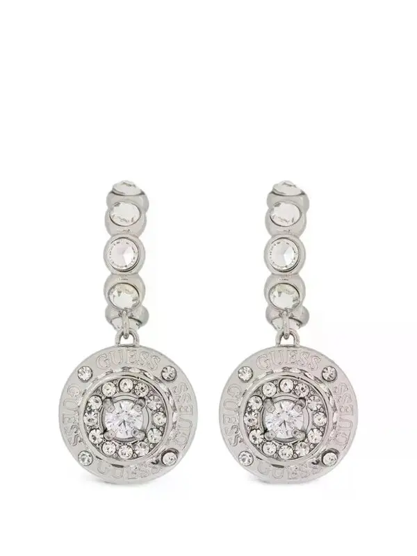 Guess Sparks Crystal-embellished Logo-engraved Earrings - Silver