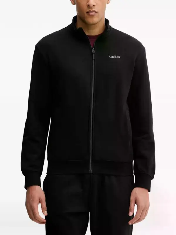 Guess Logo-print Zip-up Sweater - Black
