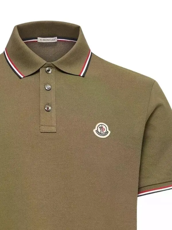 Moncler Logo-patch Tipped Polo Shirt - Brown
