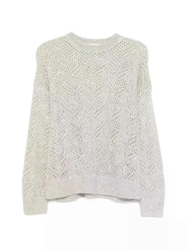 Brunello Cucinelli Sequin-embellished Open-knit Sweater - Grey