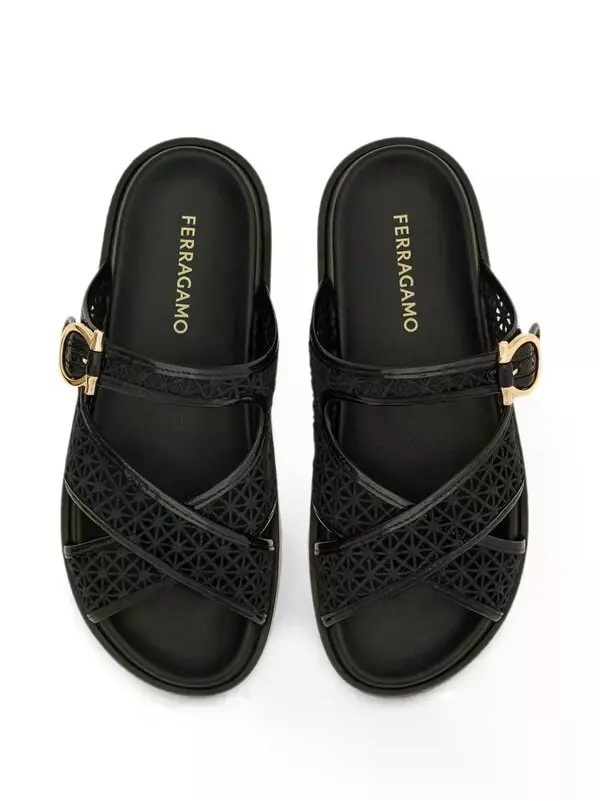 FERRAGAMO Gancini Buckle Crossover Slides