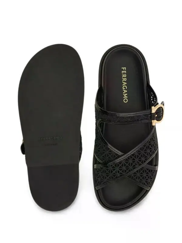 FERRAGAMO Gancini Buckle Crossover Slides