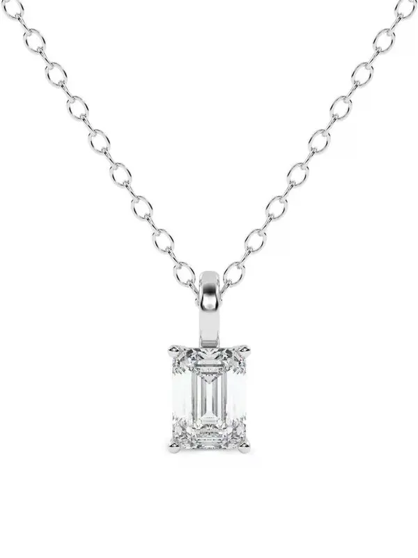 DIAMOND ESSENTIALS Emerald-cut Diamond Solitaire Pendant Necklace In 14k White Gold - Silver