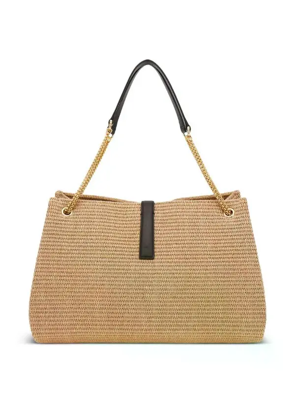 FERRAGAMO Mia Raffia Tote Bag With Gancini Buckle