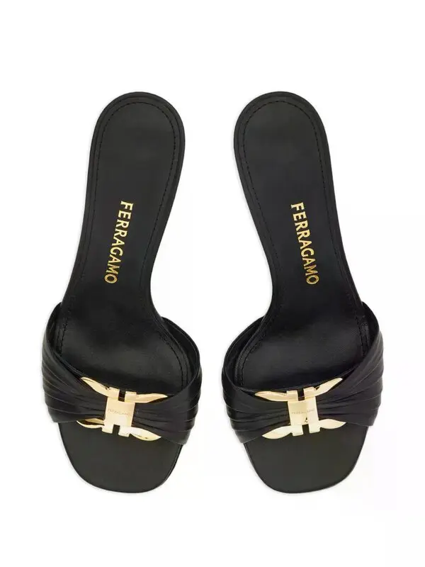 FERRAGAMO Gancini Plaque Ruched Sandals