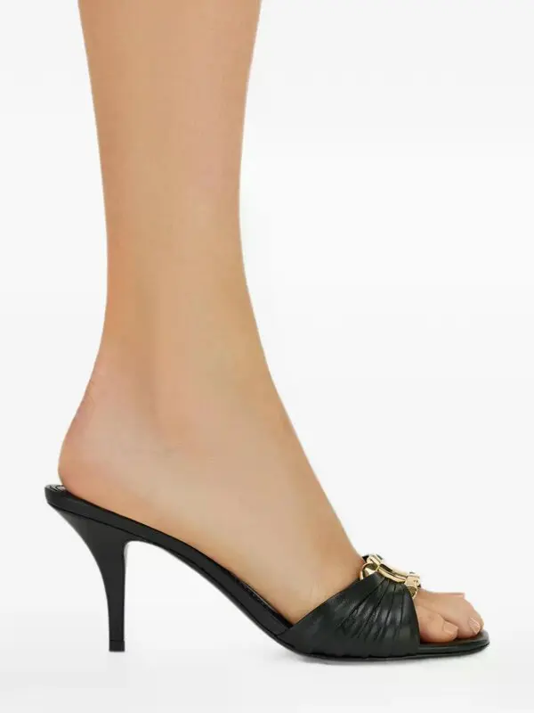 FERRAGAMO Gancini Plaque Ruched Sandals
