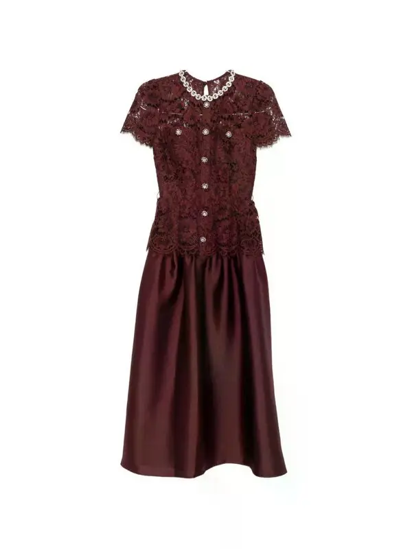 SELF-PORTRAIT Lace-panelled Belted Midi Dress