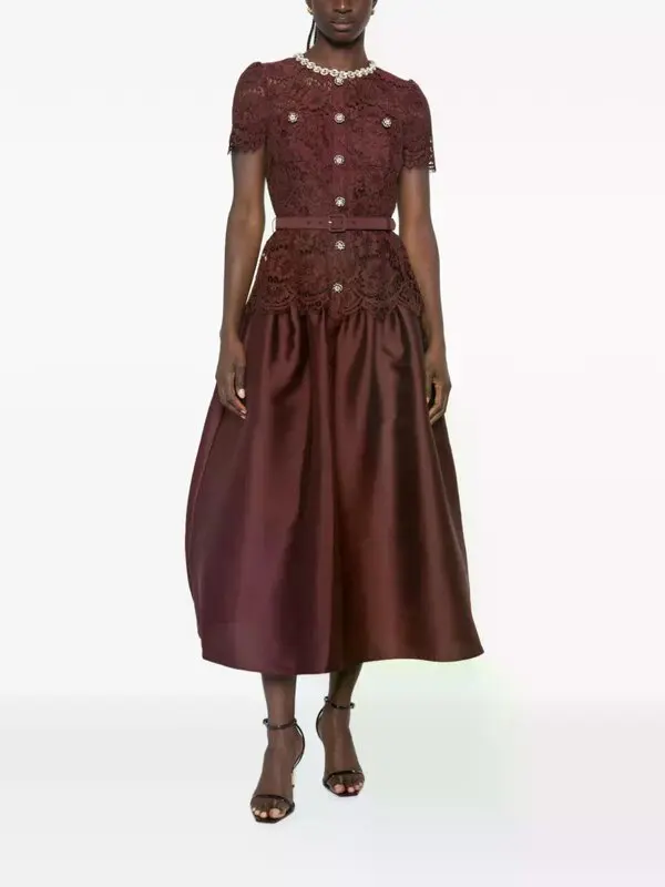 SELF-PORTRAIT Lace-panelled Belted Midi Dress