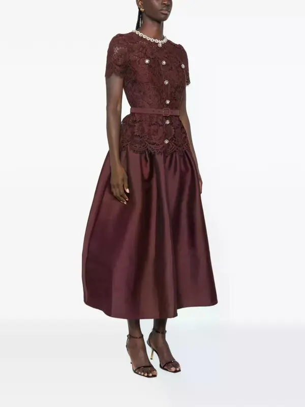 SELF-PORTRAIT Lace-panelled Belted Midi Dress