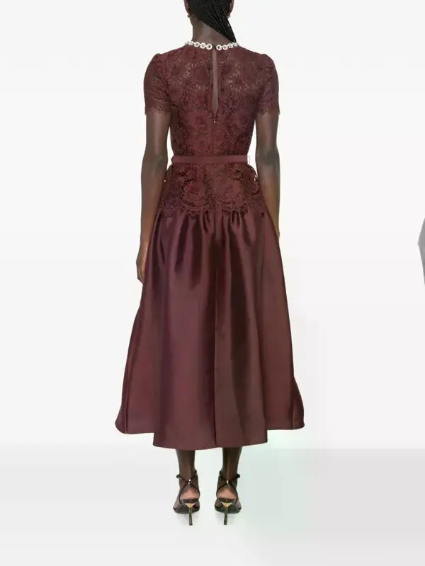 SELF-PORTRAIT Lace-panelled Belted Midi Dress