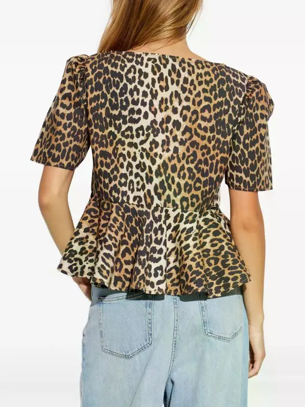 GANNI Leopard-print Peplum Blouse