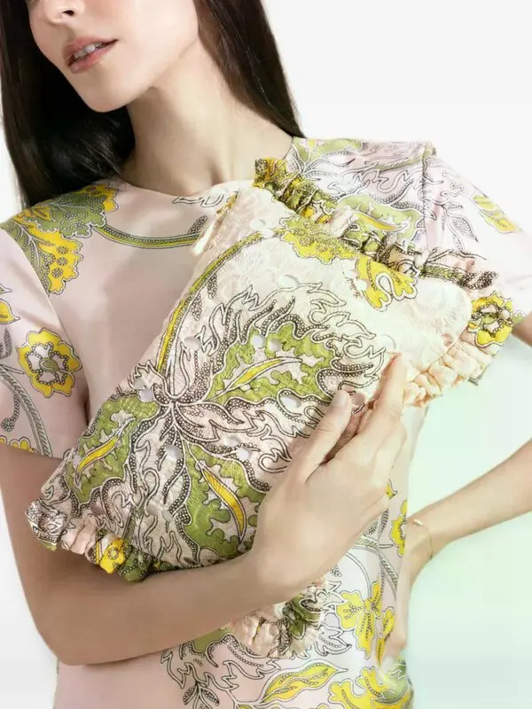 La DoubleJ Swathe Ruffled Floral-print Clutch Bag