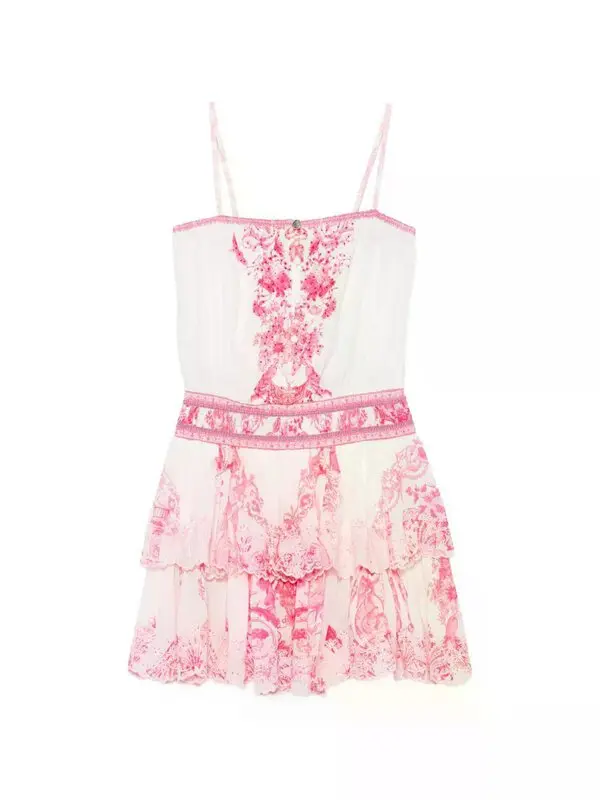 Camilla Floral-print Tiered Mini Dress - White