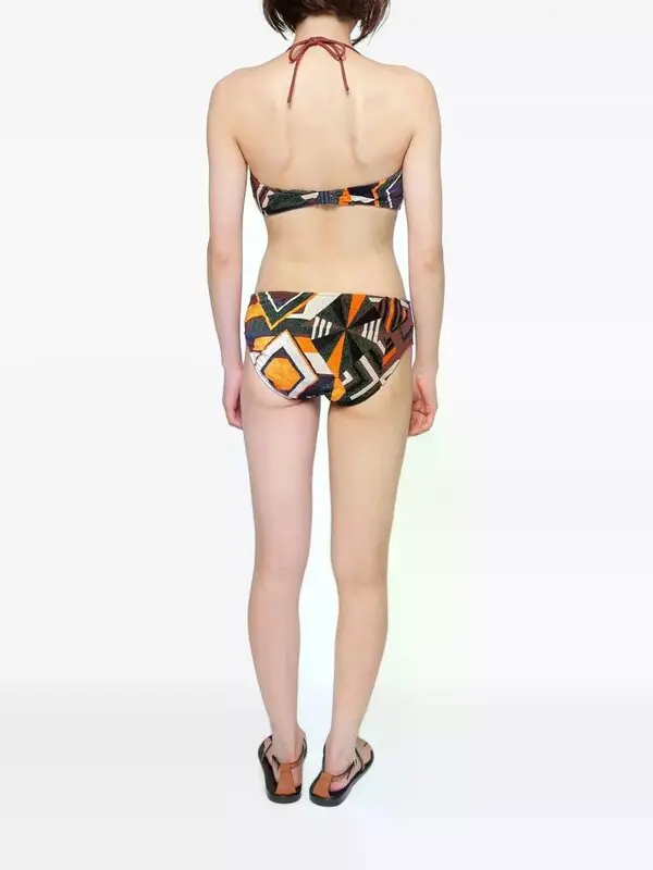 MULLER OF YOSHIOKUBO Geometric Print Velvet Bandeau Halterneck Bikini Top