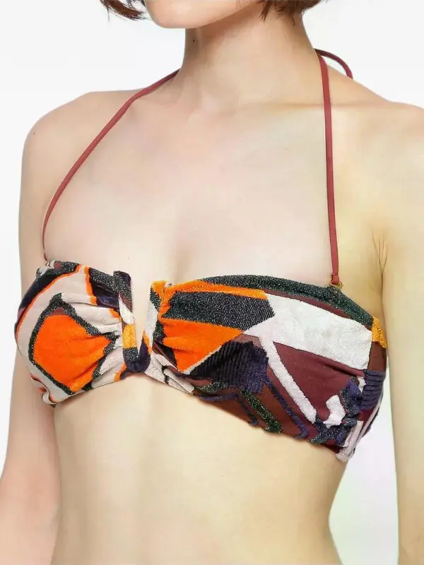 MULLER OF YOSHIOKUBO Geometric Print Velvet Bandeau Halterneck Bikini Top