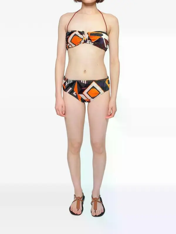 MULLER OF YOSHIOKUBO Geometric Print Velvet Bandeau Halterneck Bikini Top