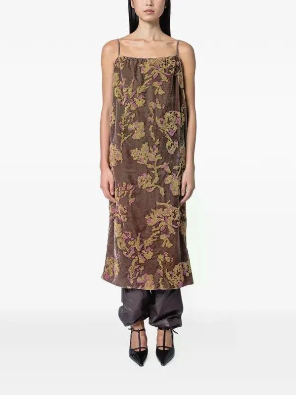 MULLER OF YOSHIOKUBO Embroidered I-line Midi Dress - Brown