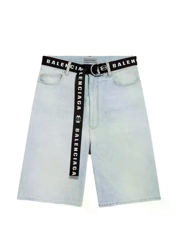 Balenciaga Logo-belt Denim Shorts - Blue