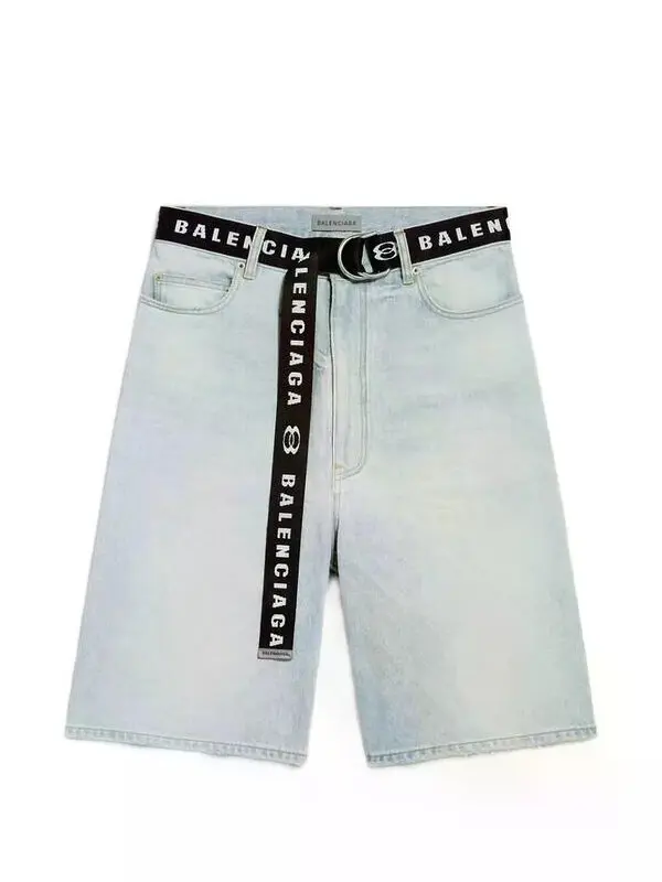 Balenciaga Logo-belt Denim Shorts - Blue