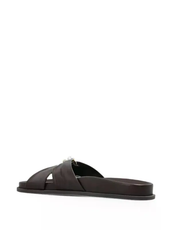 JIMMY CHOO Raffia Pearl-embellished Leather Sandals - Brown