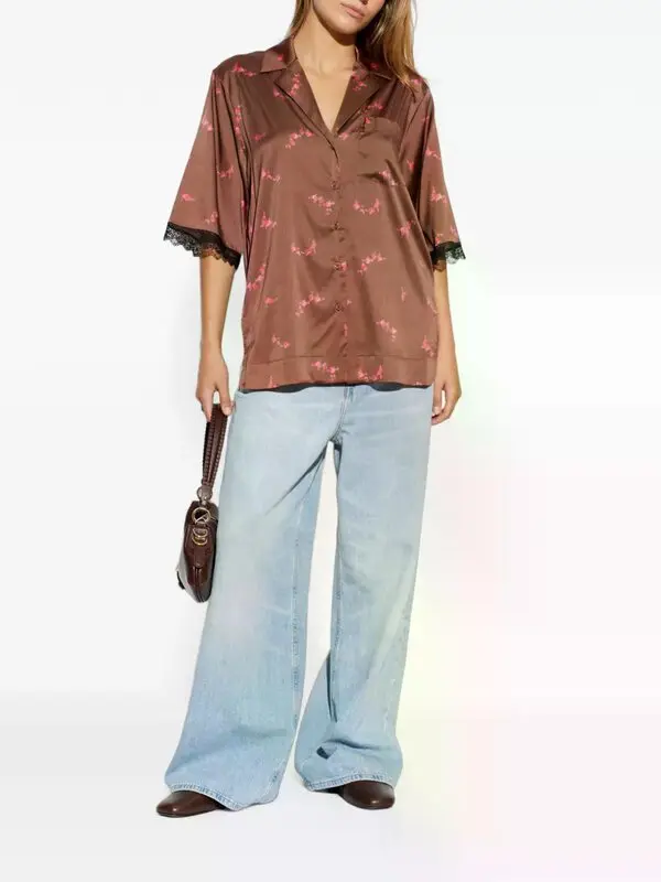 GANNI Floral-print Lace-trim Shirt