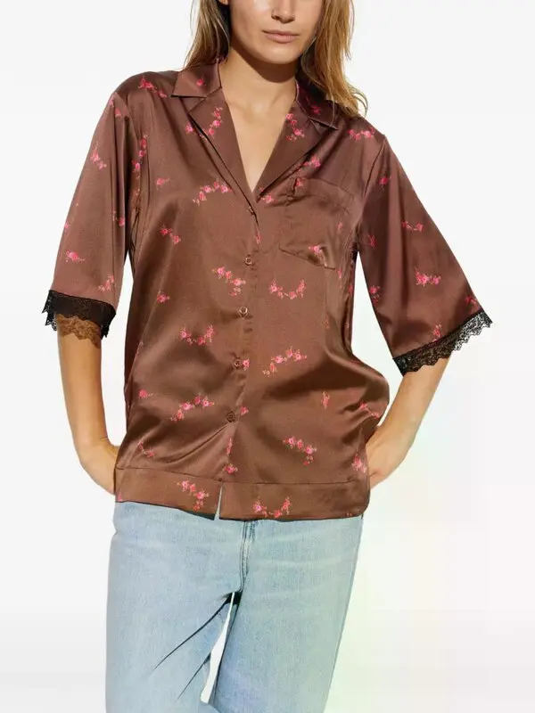 GANNI Floral-print Lace-trim Shirt