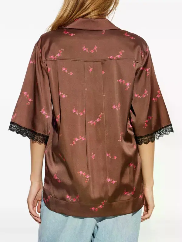 GANNI Floral-print Lace-trim Shirt