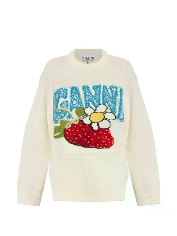 GANNI Strawberry Intarsia Knitted Sweater - Neutrals