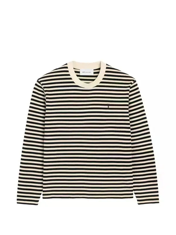 AMI Paris Mariniere Cotton T-shirt With De Coeur - Black
