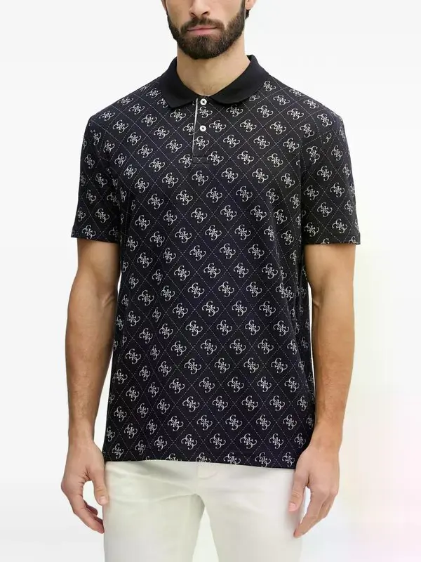 Guess 4g Monogram-print Short-sleeve Polo Shirt - Blue