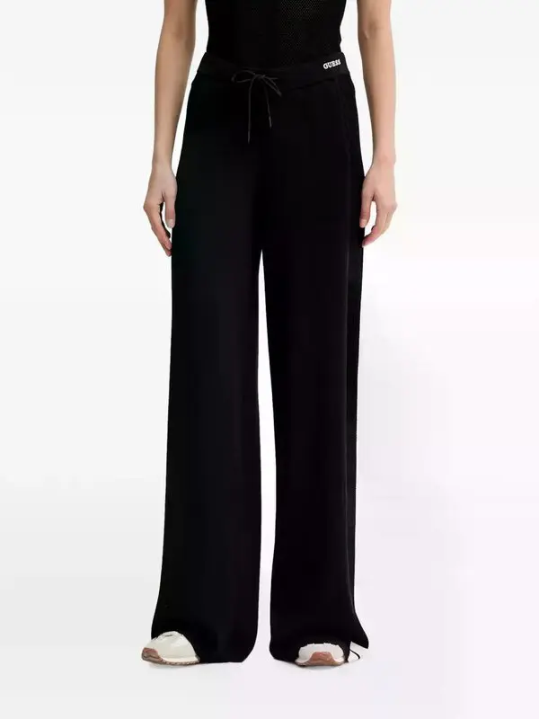 Guess Wide-leg Logo-embroidered Track Pants - Black