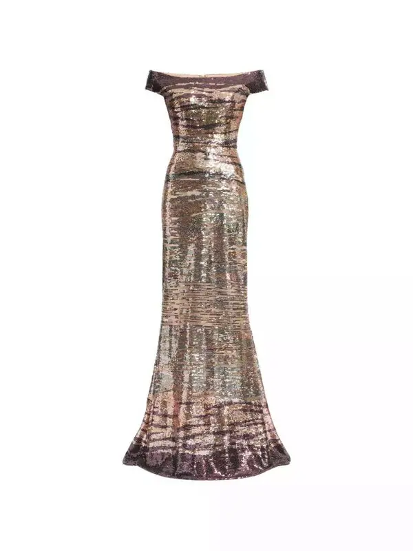Elie Saab Sequin-embroidered Off-shoulder Maxi Dress - Gold