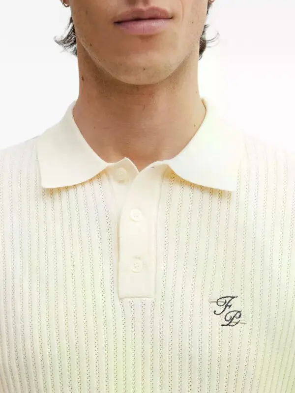 Filling Pieces Ribbed-knit Embroidered-logo Polo Shirt
